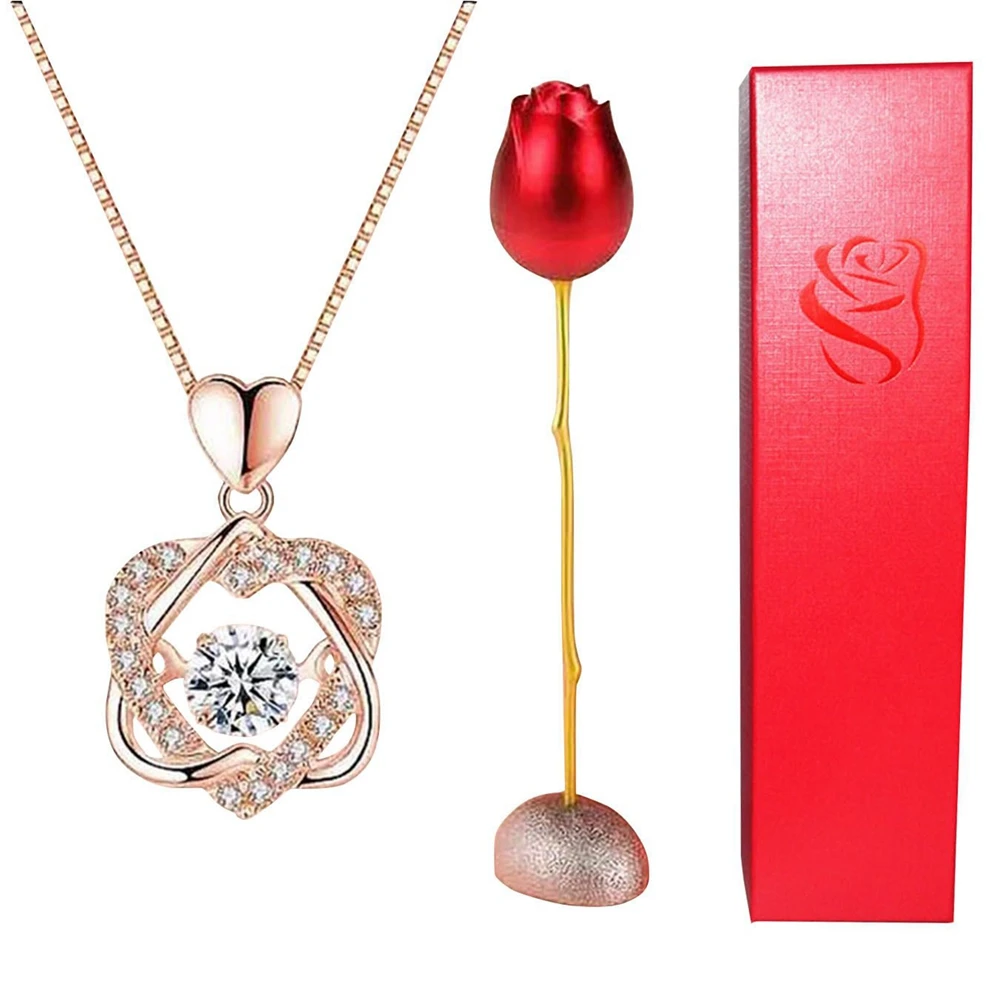 Double Heart Pendant Rose-Shaped Gift Box - Gifts for idea