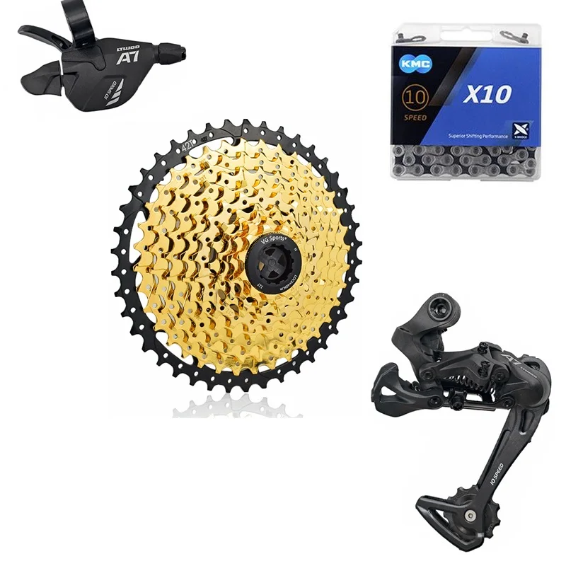MTB-10-Speed-Groupset-11-42T-Golden-Cassette-Shifter-Rear-Derailleur ...
