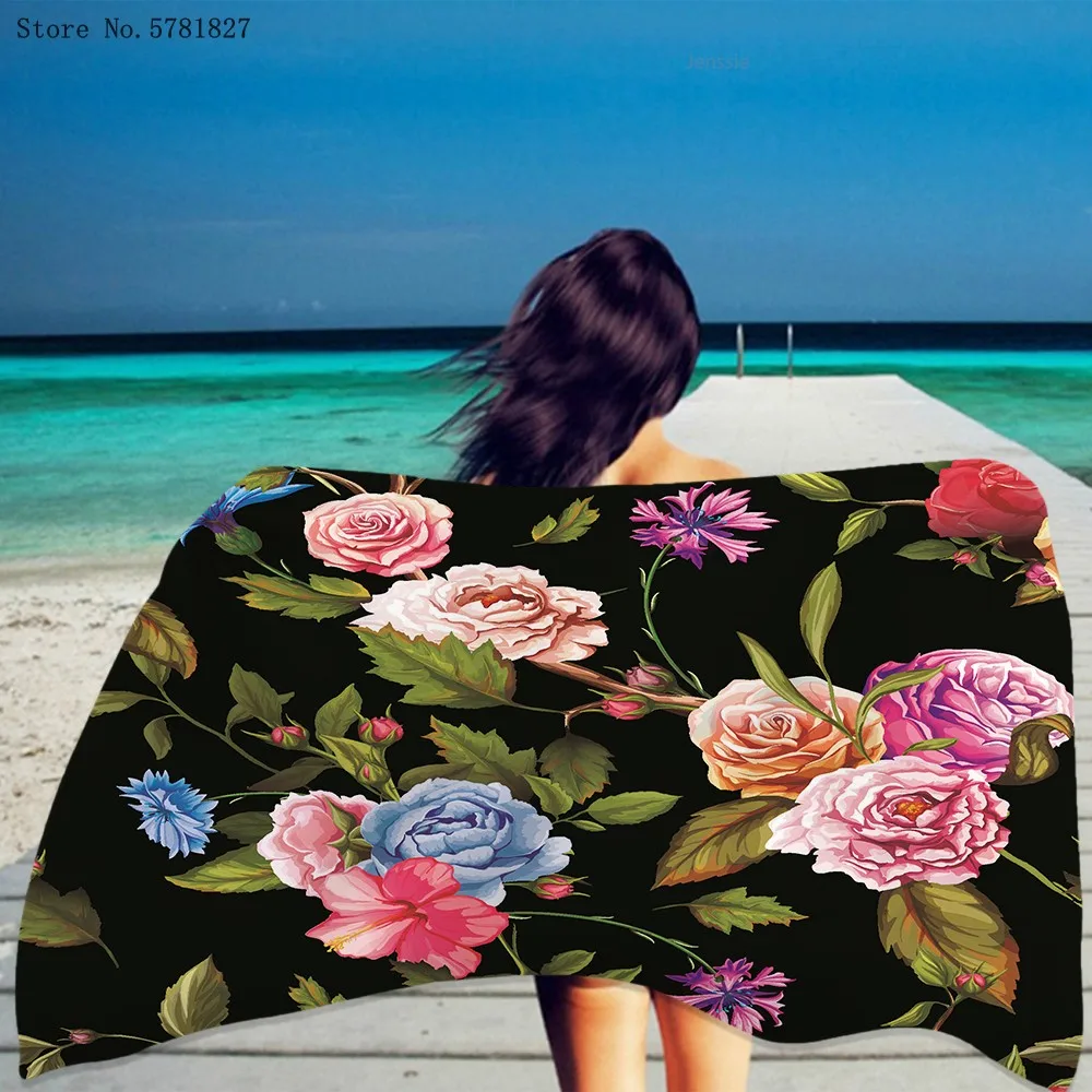 Colorful Flowers Beach Towel Beautiful Leaves Plants Beach Towel Home ...