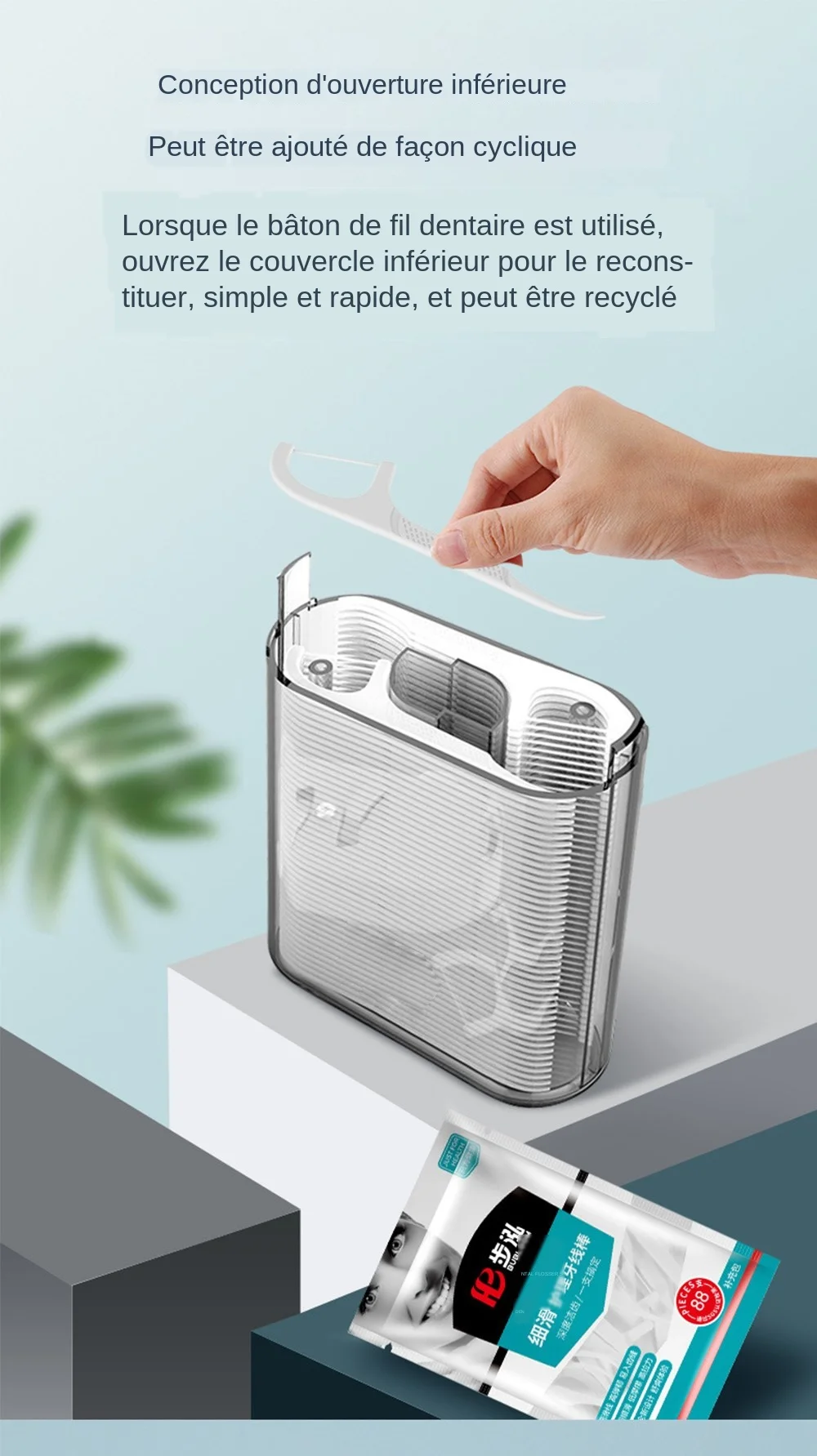 FIL DENTAIRE,Pink--Fil dentaire automatique en polyéthylène, avec boîte ...