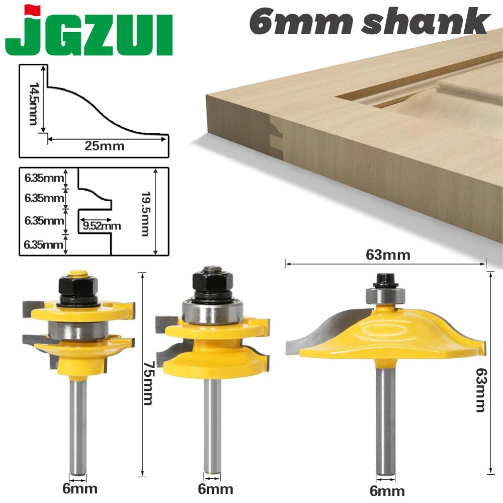 1-3pcs 6mm Shank Rail & Stile Router Bits-matched Standard Ogee Door ...
