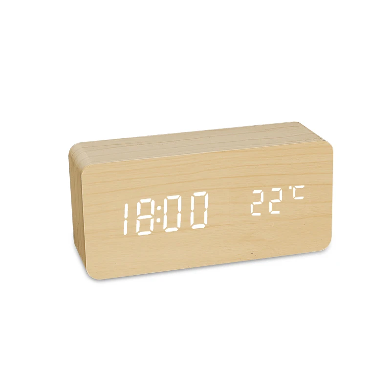Wecker LED Holz Uhr Tisch Voice Control Digitale Holz Despertador USB ...