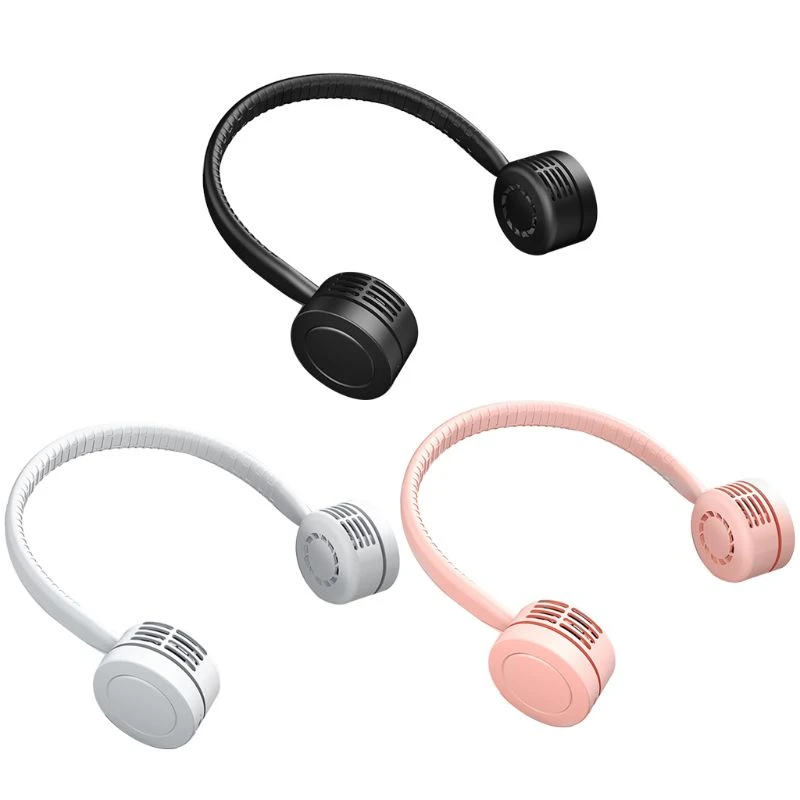 Portable leafless hanging dual cooling neck fan usb charging outdoor ...