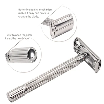 Weishi Double Edge Safety Razor Long Handle Butterfly Open Classic ...