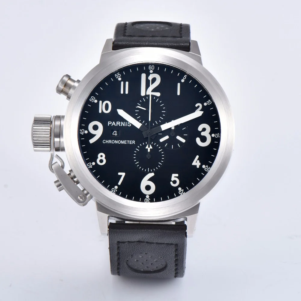 Parnis-50mm-Watch-Men-Sterile-Dial-Leather-Strap-Luminous-Sport ...
