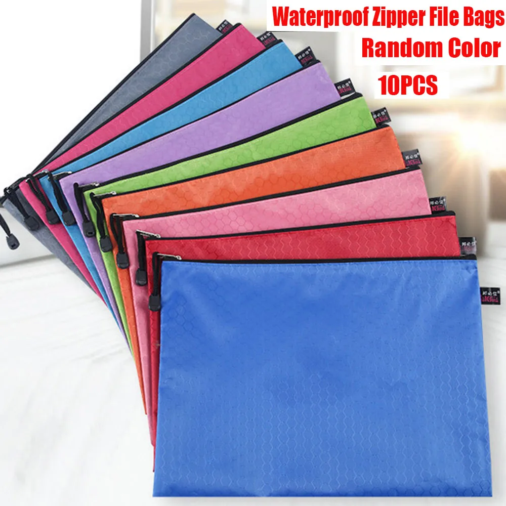 10Pcs Waterproof Zipper File Bags Oxford Office Filing Documents ...