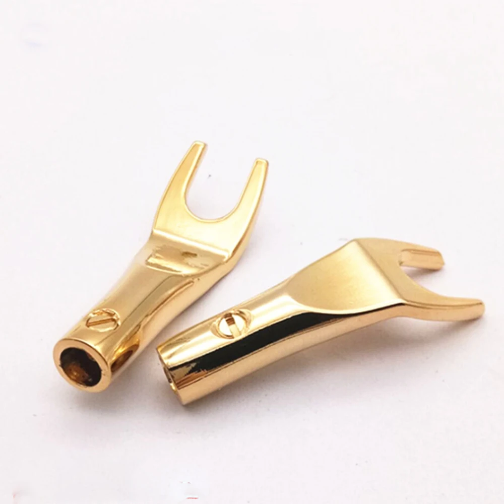 2pcs Spade Speaker Y Fork Connectors Gold Plated Cable Terminal Audio ...