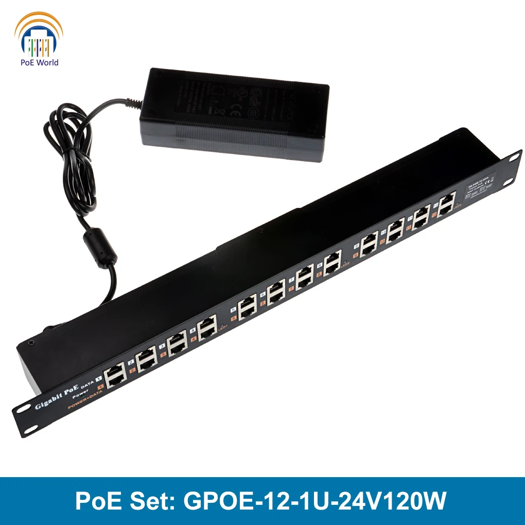 GPOE 12 1U 24V120W Ethernet connector Gigabit 12 Port passive poe ...