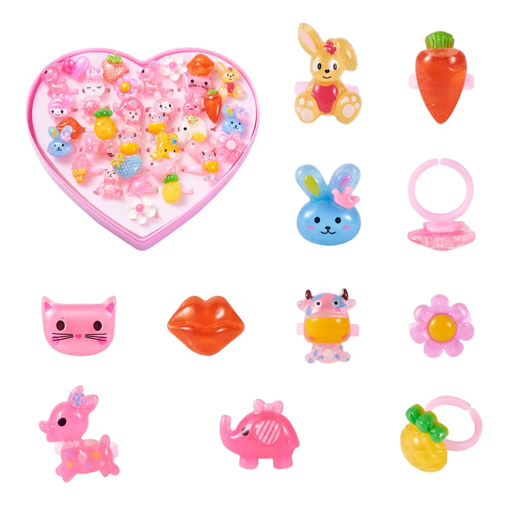 Resin Kids Rings Cute Candy Colorful Cartoon Animals Flower Heart ...
