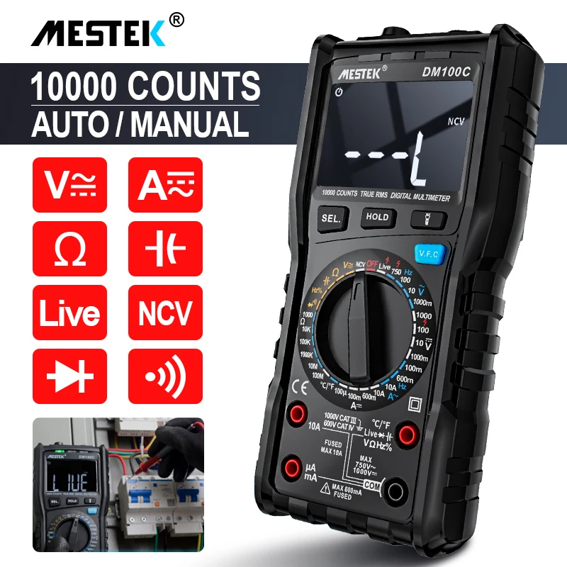 Dm100c Mestek Digital Multimeter Analog Bar Graph Manual/auto Ac/dc ...