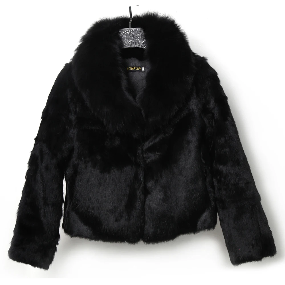 Sun-imperial - women black natural soft rabbit fur coat with big fluffy ...