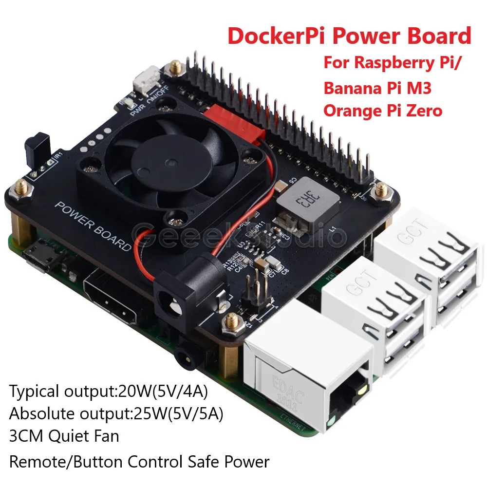 Dockerpi Power Board Cooling Fan Protective Expansion Board With Ir Remote Control For Raspberry ...