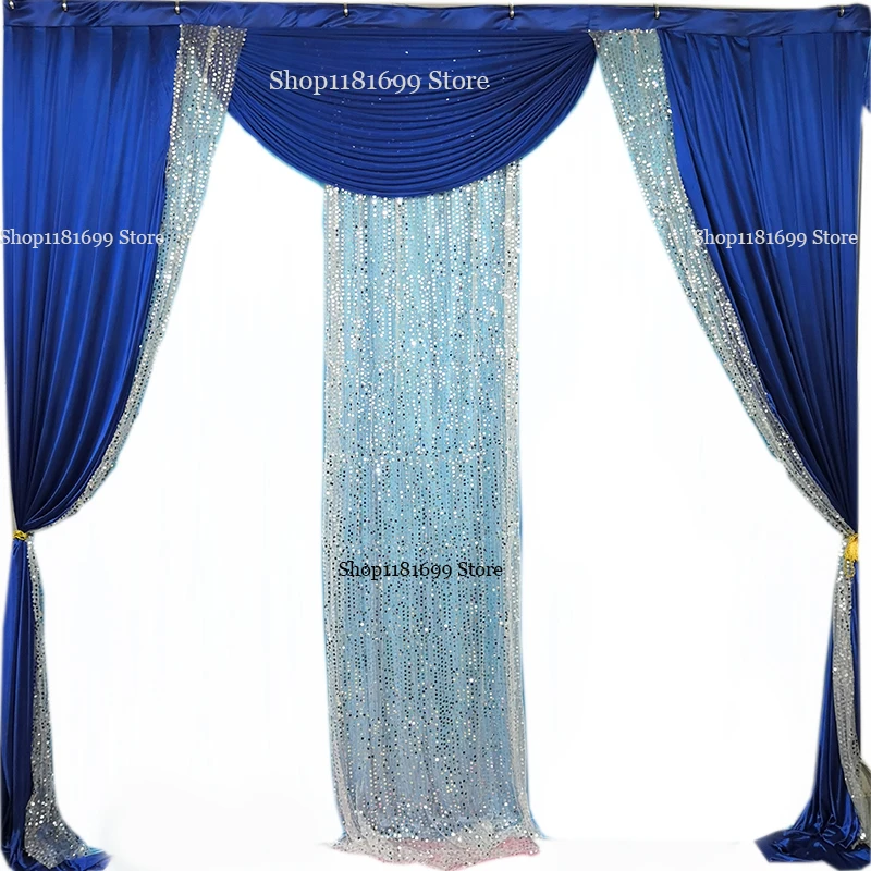 3m X 3m Royal Blue Backdrop Drape Swag Valance With Sequin Fabric ...