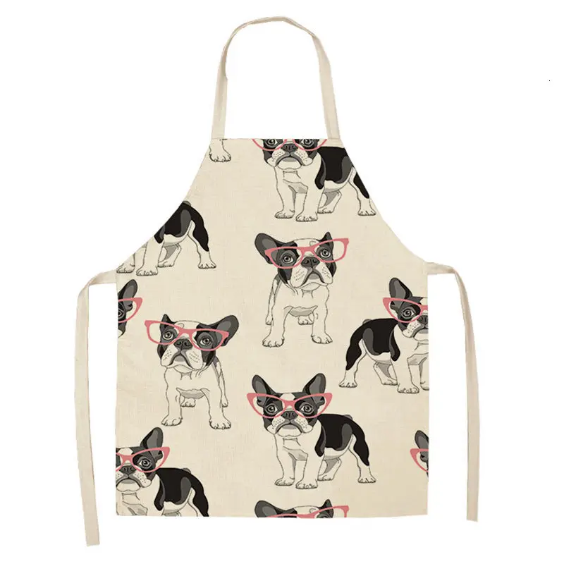 Bulldog Dachshund Pug Dog Printed Kitchen Apron for Woman Cotton Linen ...