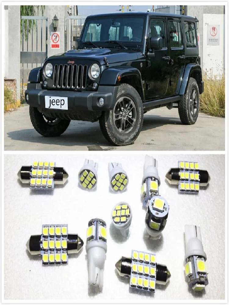 11 set White LED Lights Interior Package 10 & 36mm Map Dome For Jeep ...