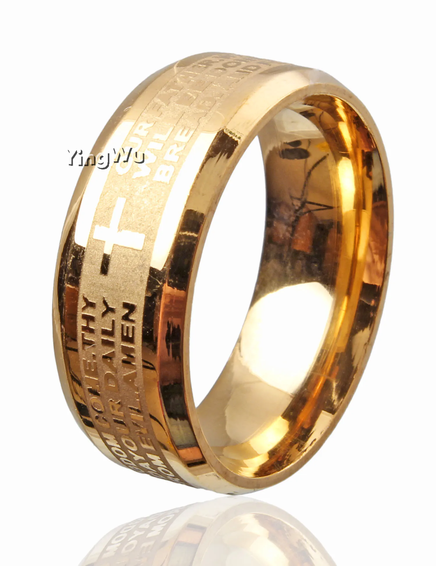 Yingwu English 316L Titanium Steel Christian Prayer Cross Ring Bible ...