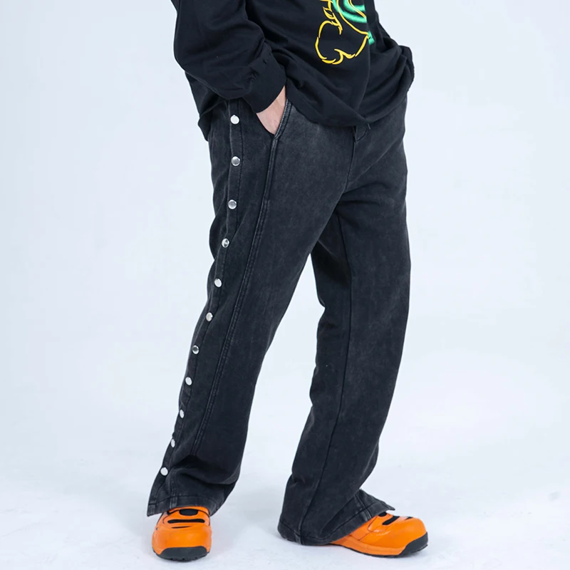 Harajuku Washed Retro Side Button Casual Pants Men and Women Loose ...