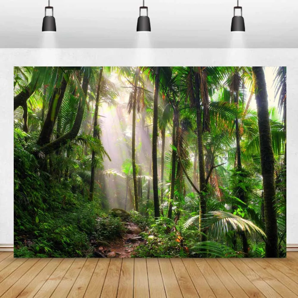 Laeacco Tropical Jungle Rain Forest Palms Tree Green Natural Scenic ...