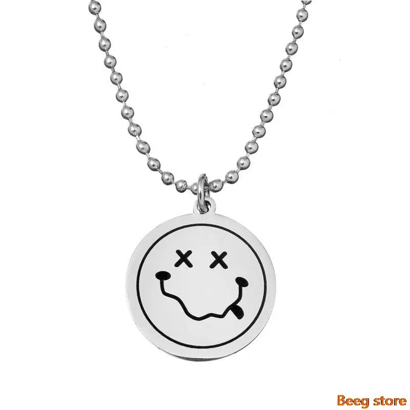 Korean Fashion Kpop Smiley Face Pendant Necklace Egirl Stainless Steel ...