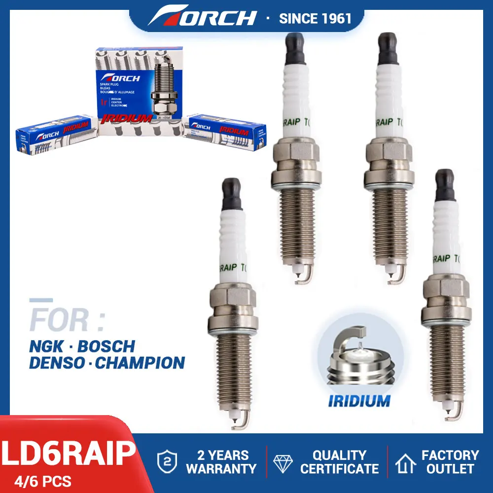 NEW-4-6PCS-TORCH-Iridium-Platinum-Spark-Plugs-LD6RAIP-Replacement-for-VR8NII35U-Denso-IXEH20TT ...