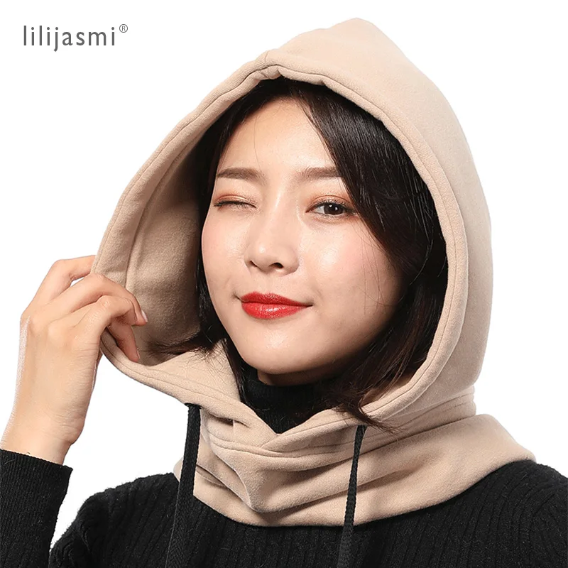 Unisex 2-layer Thick 100 Cotton Fashion Hood Hat Scarf Elegant Hooded ...