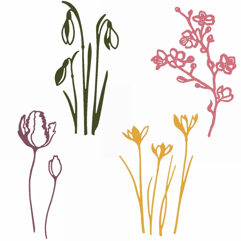Campanula+crocus+tulip+plum Blossom Die Cuts For Cards Making 4 Flowers ...