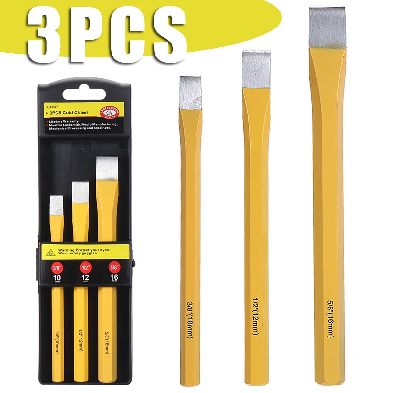 3 pcs/set Solid Steel Flat Cold Chisel Wood Carving Hammer Woodworking ...