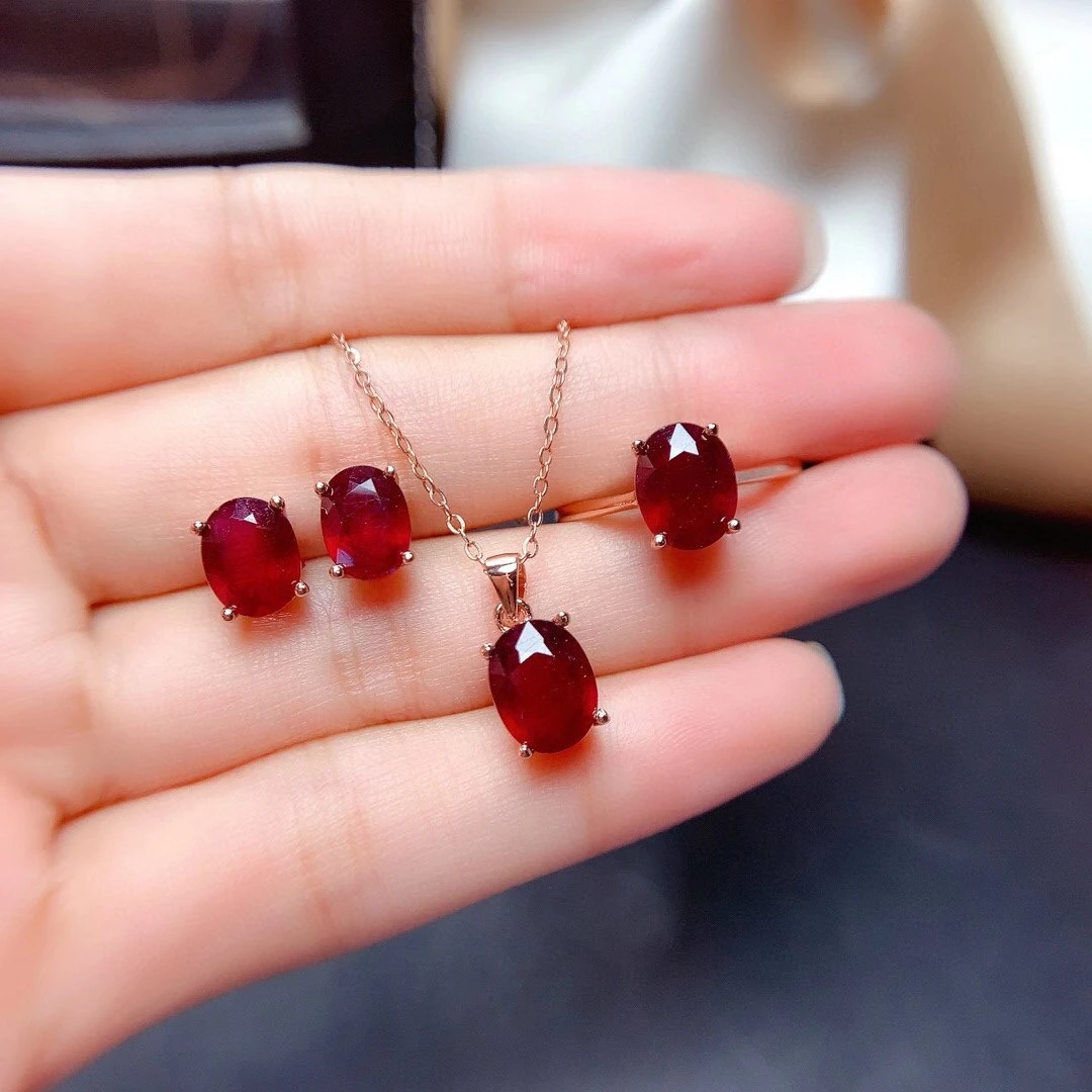 Natural Ruby Set, Simple And Practical, Ring Necklace, Women's Party ...