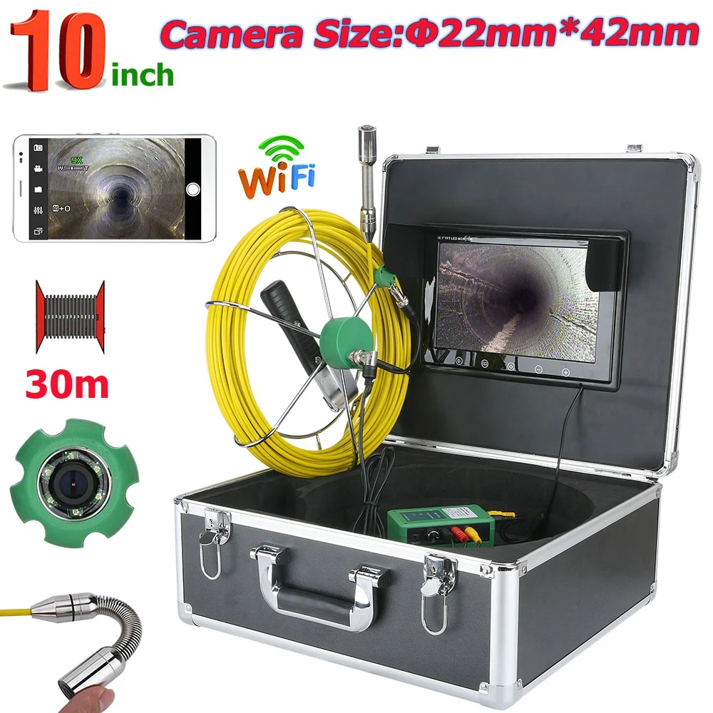 10" Wireless WiFi 20/50/100M Pipe Inspection Video Camera,Drain Sewer ...