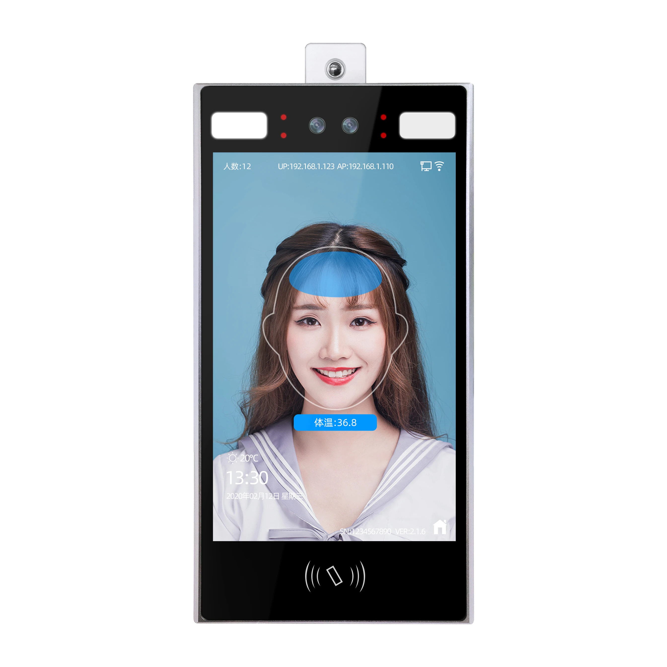 10Inch Monitor TCP/IP Face Facial Recognition Temperature Measuring Camera Attendance Machine ...