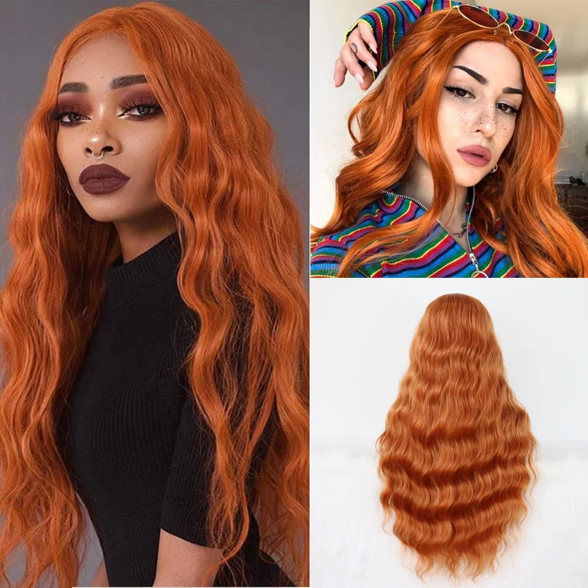 Orange Synthetic Lace Front Wig | Wavy Orange Lace Synthetic Wig ...