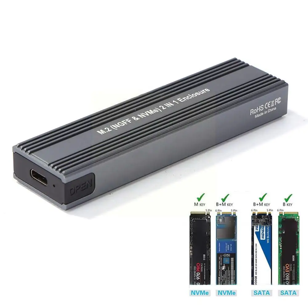 M.2 to USB 3.1 SSD Case, Dual Protocol M.2 NVME PCIe NGFF SATA M2 SSD ...