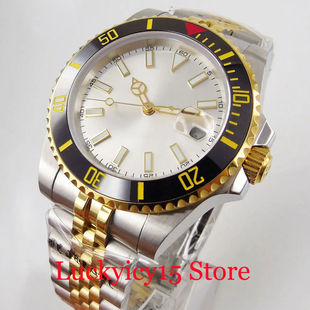 BLIGER New Gold Plated Self Winding Men Watch Jubilee Band Ceramic ...