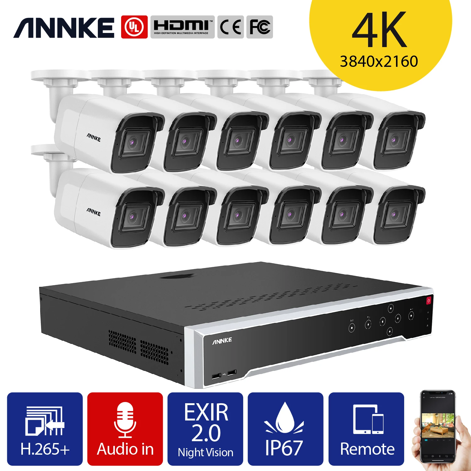 ANNKE 4K Ultra HD POE Video Security System 12MP H.265+ 16CH NVR With ...