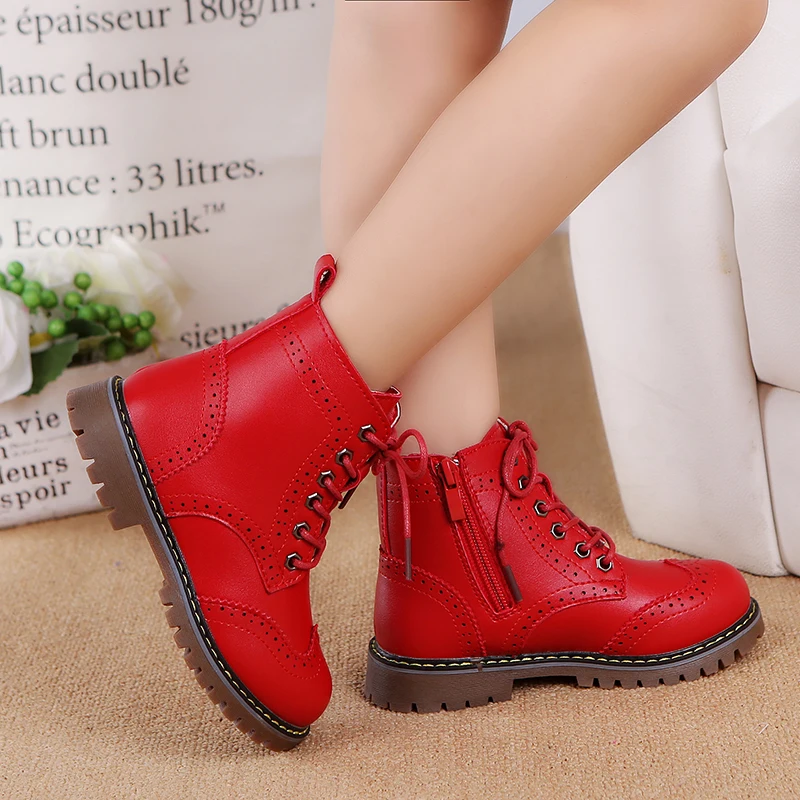2024-Winter-Kids-Boots-Girl-Leather-Shoes-Solid-Fashion-Children-Ankle ...