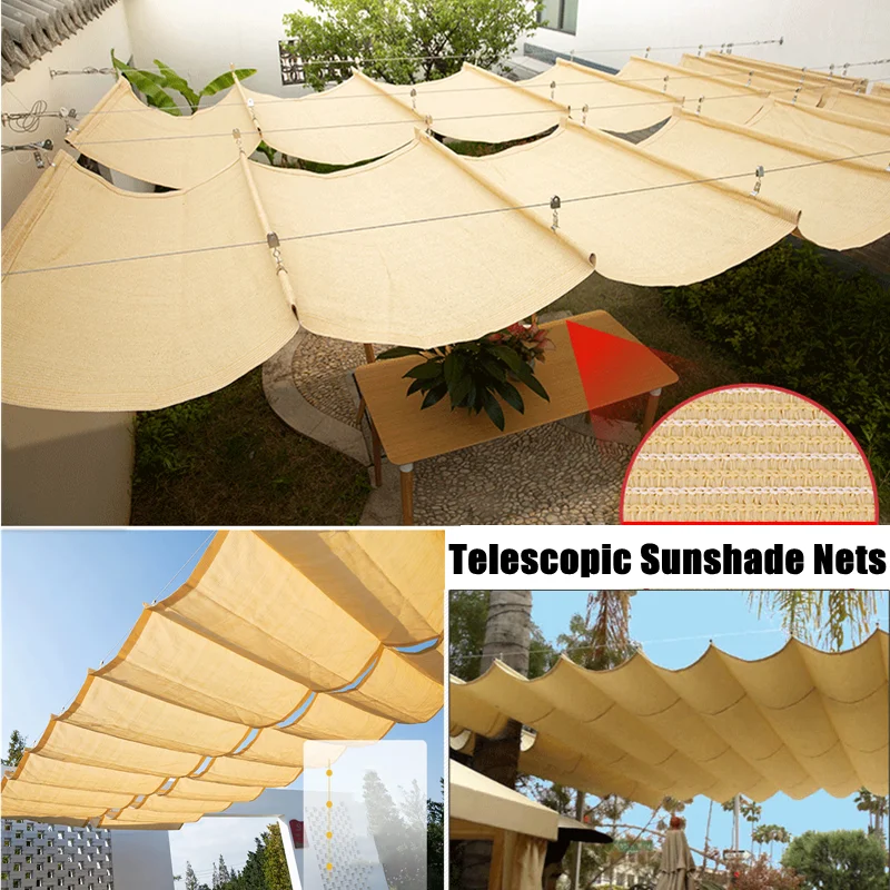 Beige Telescopic Wave Sun Shade Net Garden Plant Sunshade Net Courtyard ...