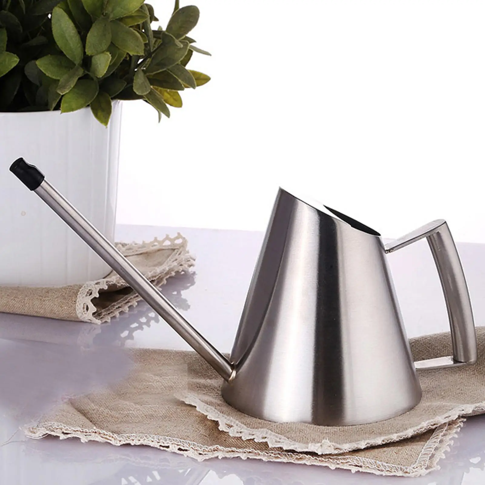 Stainless Steel Watering Pot 1500ml Long Mouth Watering Can Brushed ...