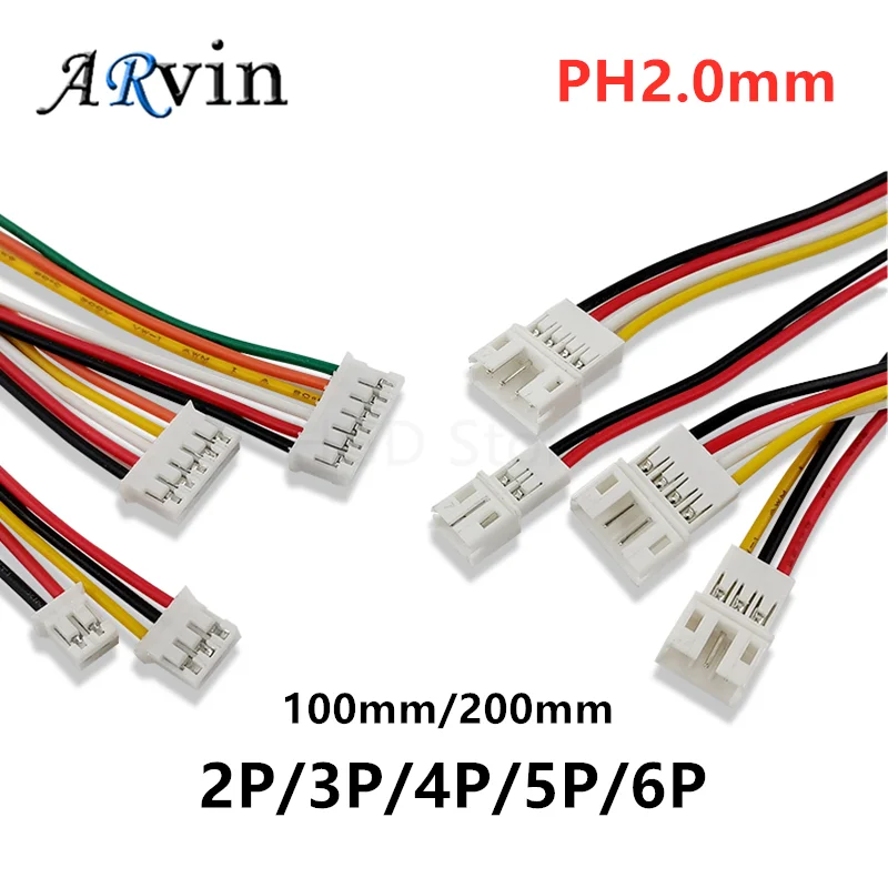 10Pair Micro JST PH 2.0 2P 3P 4P 5P 6PIN Male Female Plug Connector With Wire Cables 100mm 200mm ...