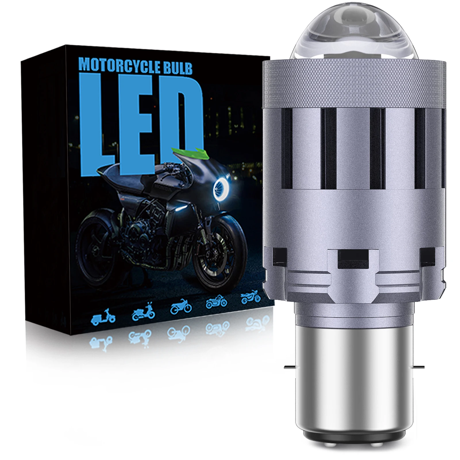 H4 LED Motorcycle Headlight Bulb BA20D Headlamp 12000LM With Highlight ...