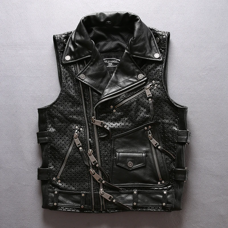 5-days-arrival-Men-s-Genuine-Leather-Vest-Mesh-Breathable-Oblique ...