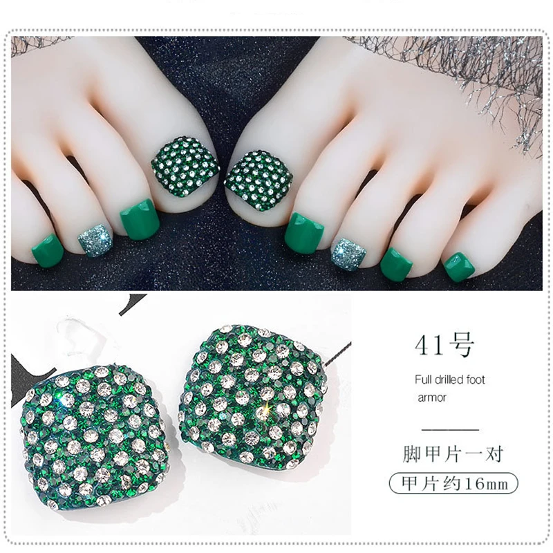 2pcs Luxury Diamond encrusted Fake Toenail Patches Fashion Glitter ...