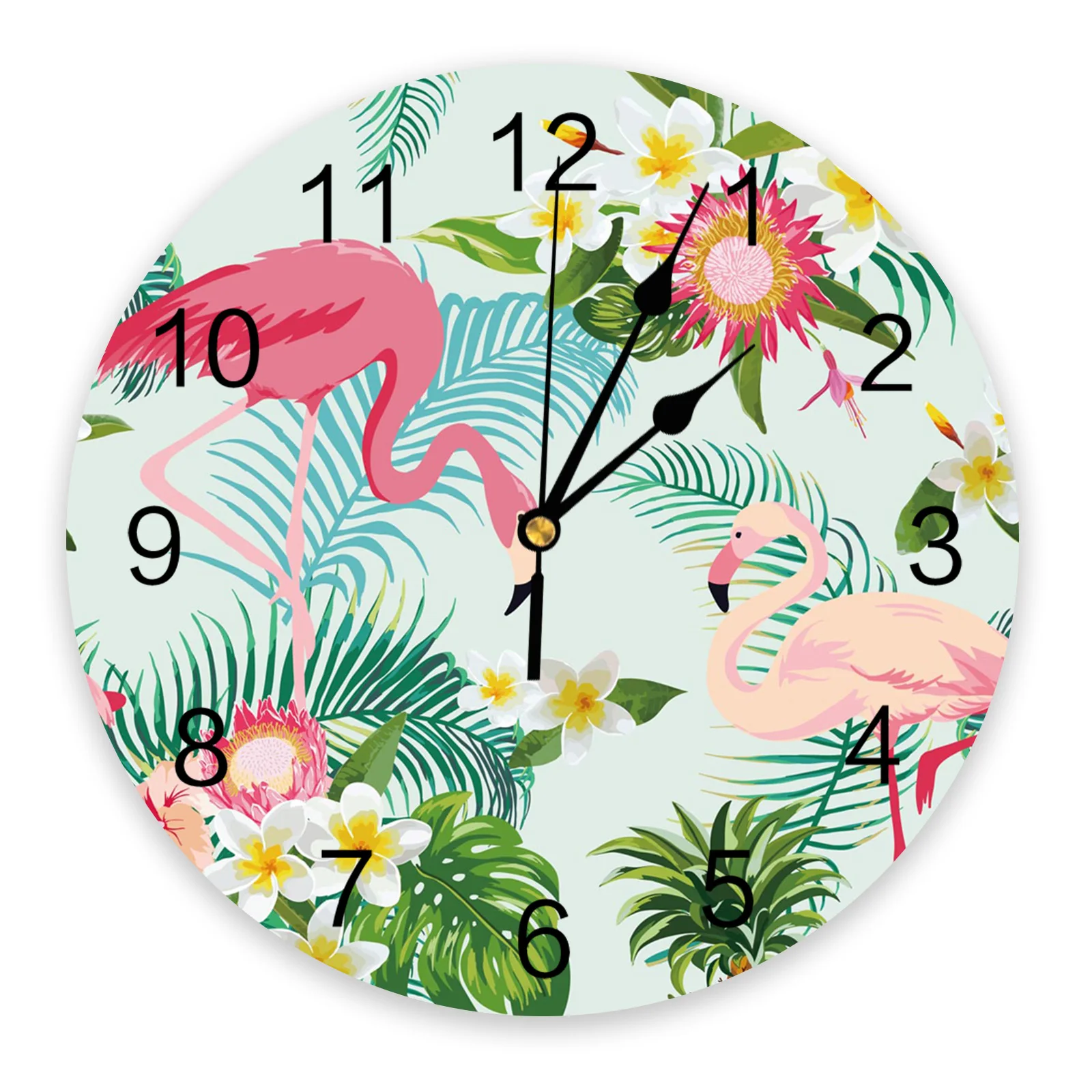 Flamingo Tropical Flower Wall Clock Living Room Decoration Wall Watch ...