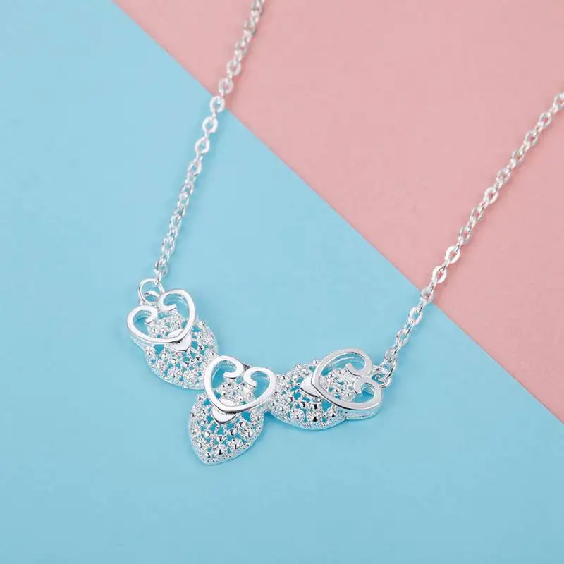 New 925 Stamp Silver color Jewelry sets fine Elegant heart necklace ...