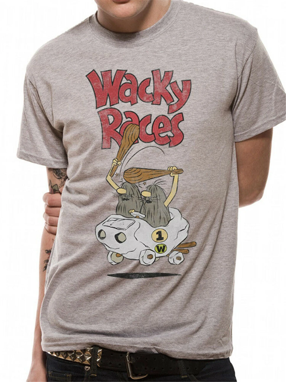 Wacky Races Boulder Mobile Caveman Hanna Barbera Grey Mens T Shirt Big ...
