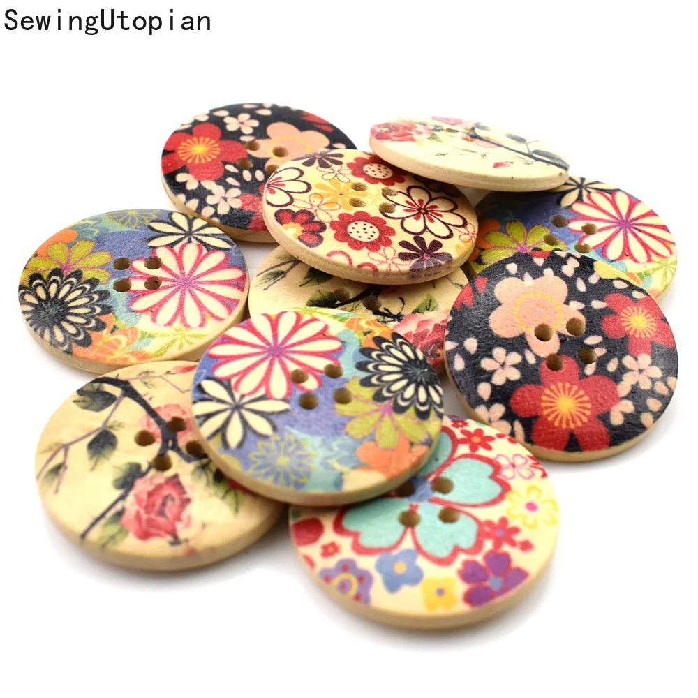 10PCS-30MM-Mix-Wood-Flower-2-Hole-Wooden-Buttons-for-Clothing-Sewing ...