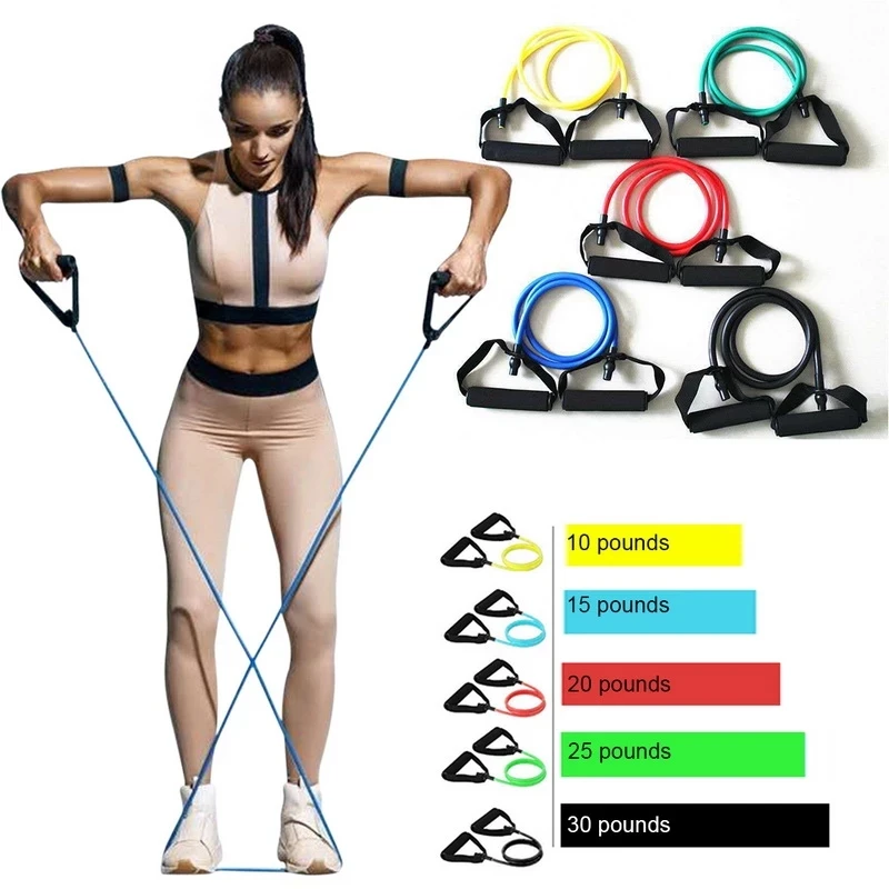 8 Word with Handles Yoga Pull Rope 5 Levels Resistance Fitness Elastic ...