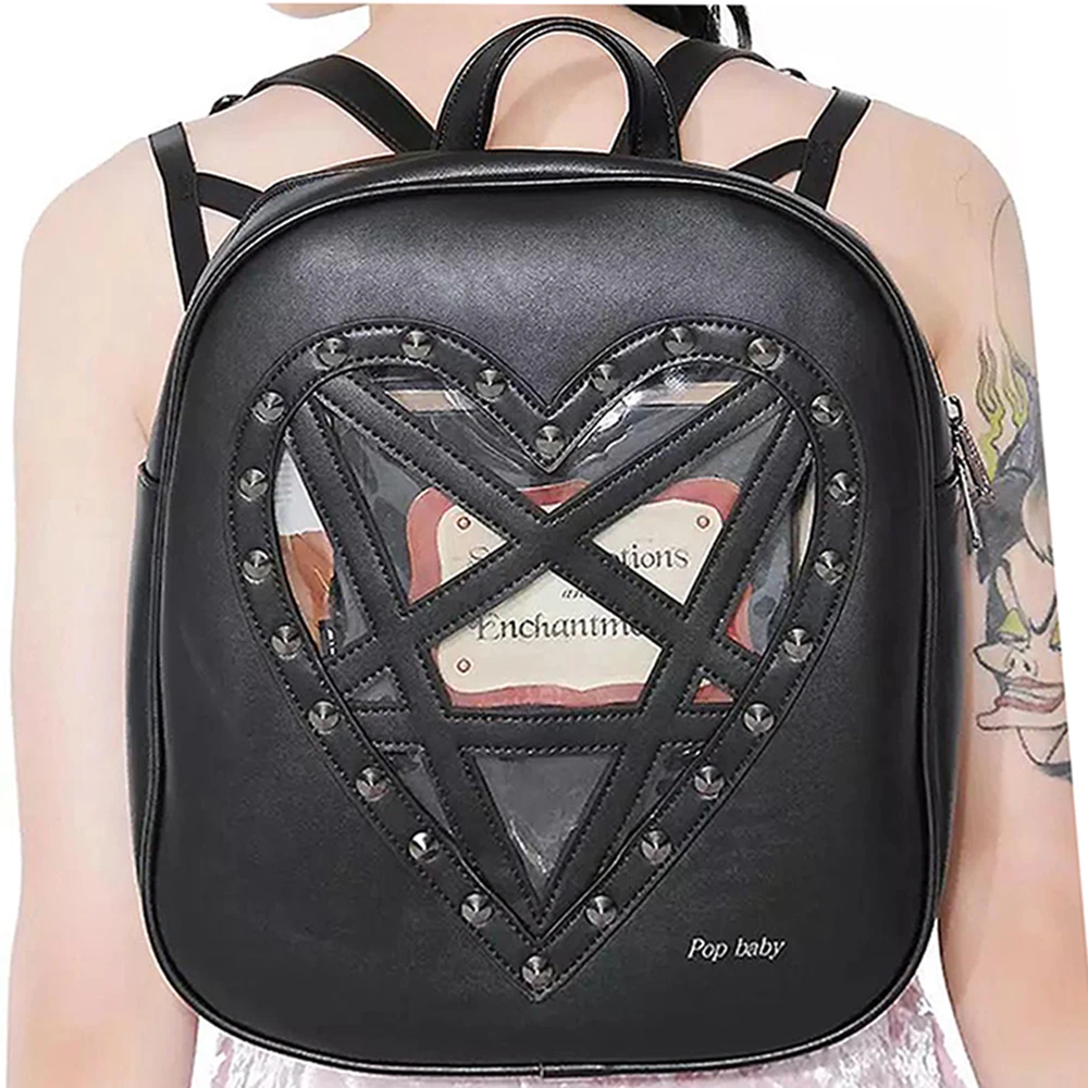Harajuku Goth Heart Shaped Backpack For Women Studded Shoulder School ...