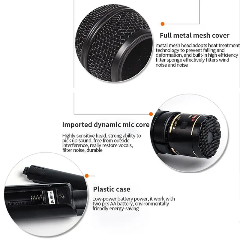 2CH Dynamic Wireless Microphone Long Range Dual Handheld Transmitter ...