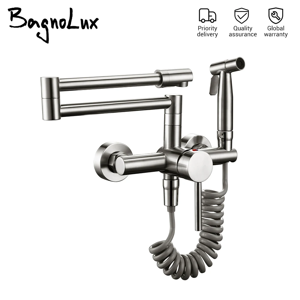 Kitchen Mixer Tap With Sprayer Hot And Cold Stream Wall Mount Pot ...