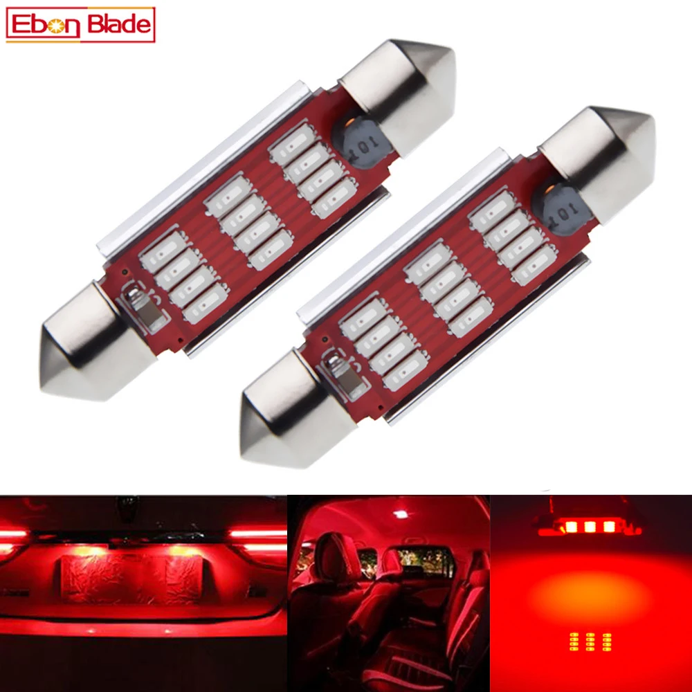 2 x Red Festoon LED Dome Light 31mm 36mm 39mm 41mm 42mm 12SMD CANBUS ...